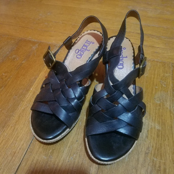 Clarks | Shoes | New Indigo By Clarks Black Leather Wedge Sandals 6 ...